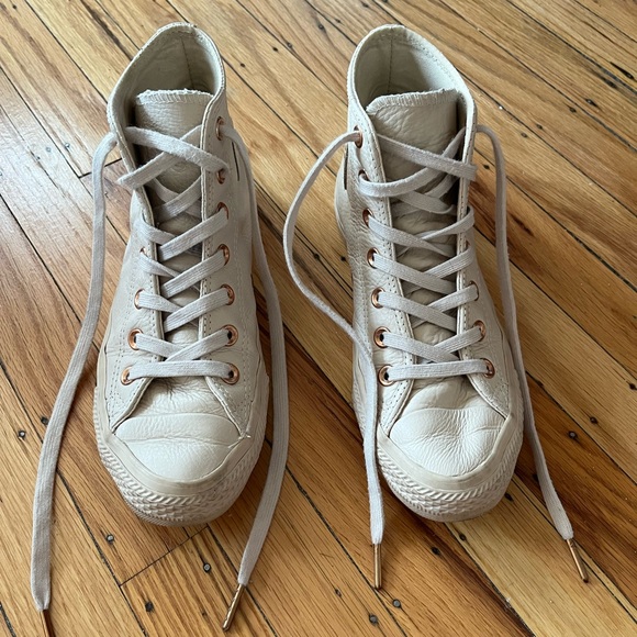 Converse | Shoes | Limited Edition Neutral Leather Converse With Gold ...